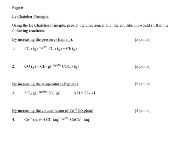 Solved Page 6 Le Chatelier Principle: Using the Le Chatelier | Chegg.com