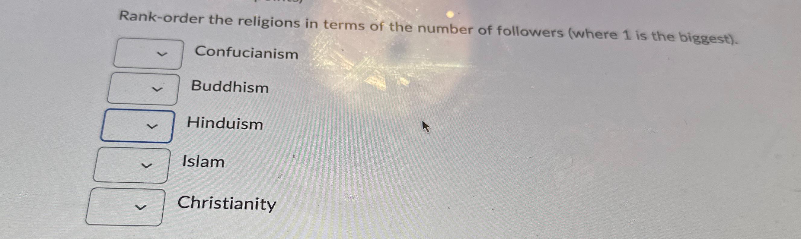 Solved Rank-order the religions in terms of the number of | Chegg.com