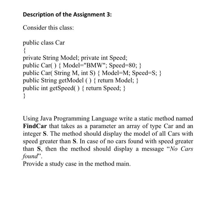Solved Description of the Assignment 3: Consider this class: | Chegg.com