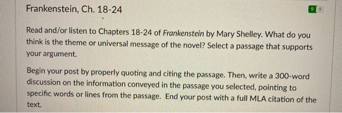 Solved Frankenstein, Ch. 18-24 99 Read and/or listen to | Chegg.com