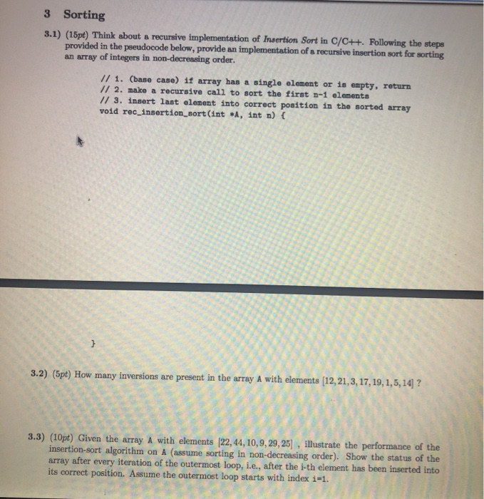 Solved 3 Sorting 3.1) (15pt) Think about a recursive | Chegg.com