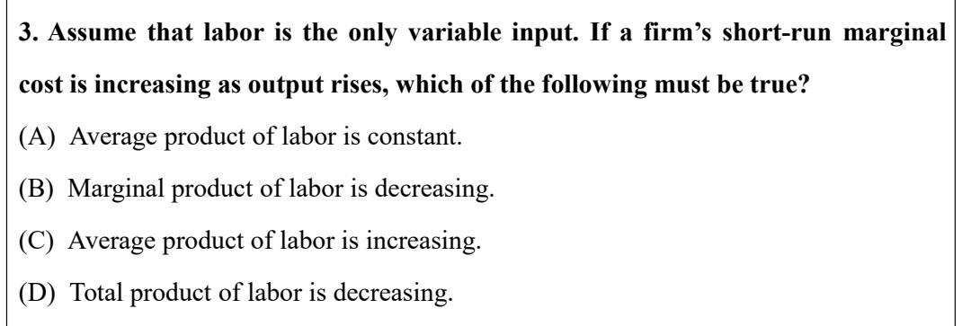 Solved 3. Assume that labor is the only variable input. If a | Chegg.com