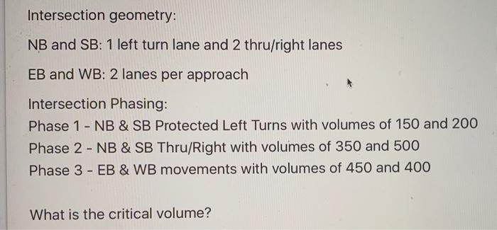 Solved Intersection geometry: NB and SB: 1 left turn lane | Chegg.com