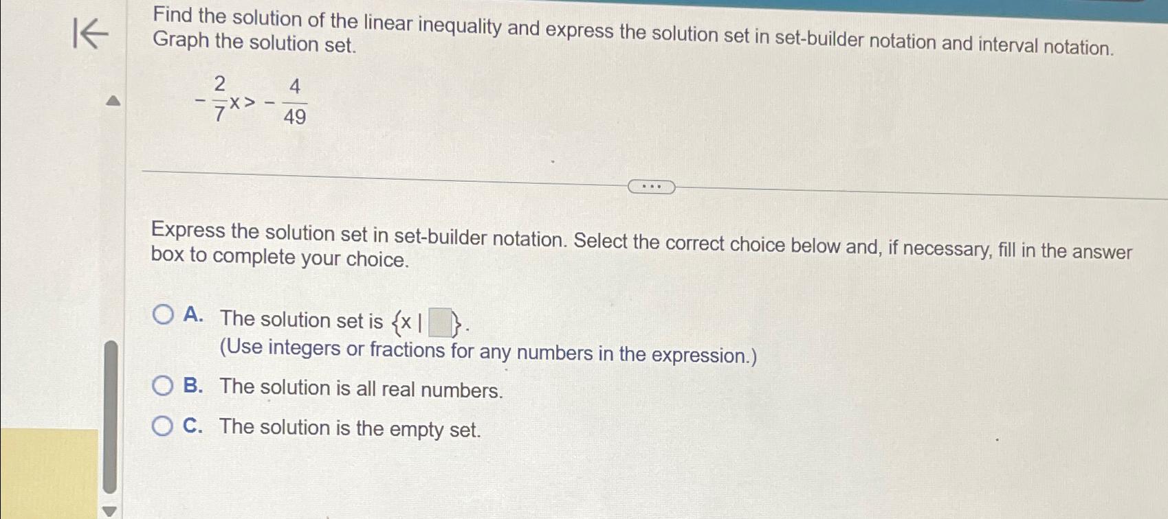 Solved Find the solution of the linear inequality and | Chegg.com