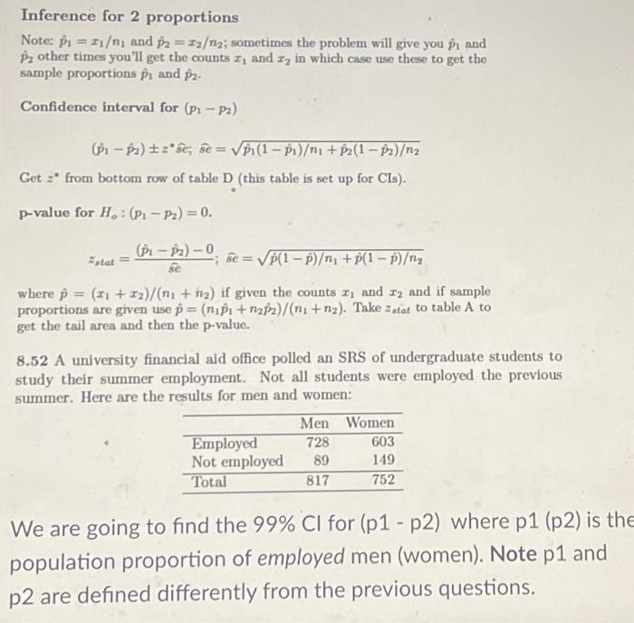Solved Inference for 2 proportions Note: p₁=1/n, and p2 = | Chegg.com