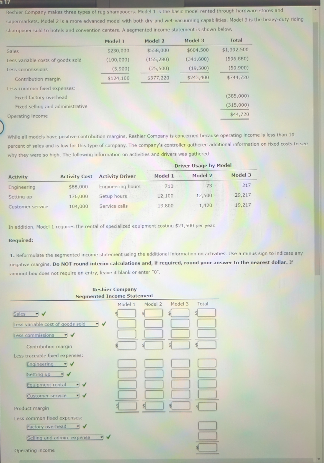 Solved Reshier Company makes three types of rug shampooers. | Chegg.com