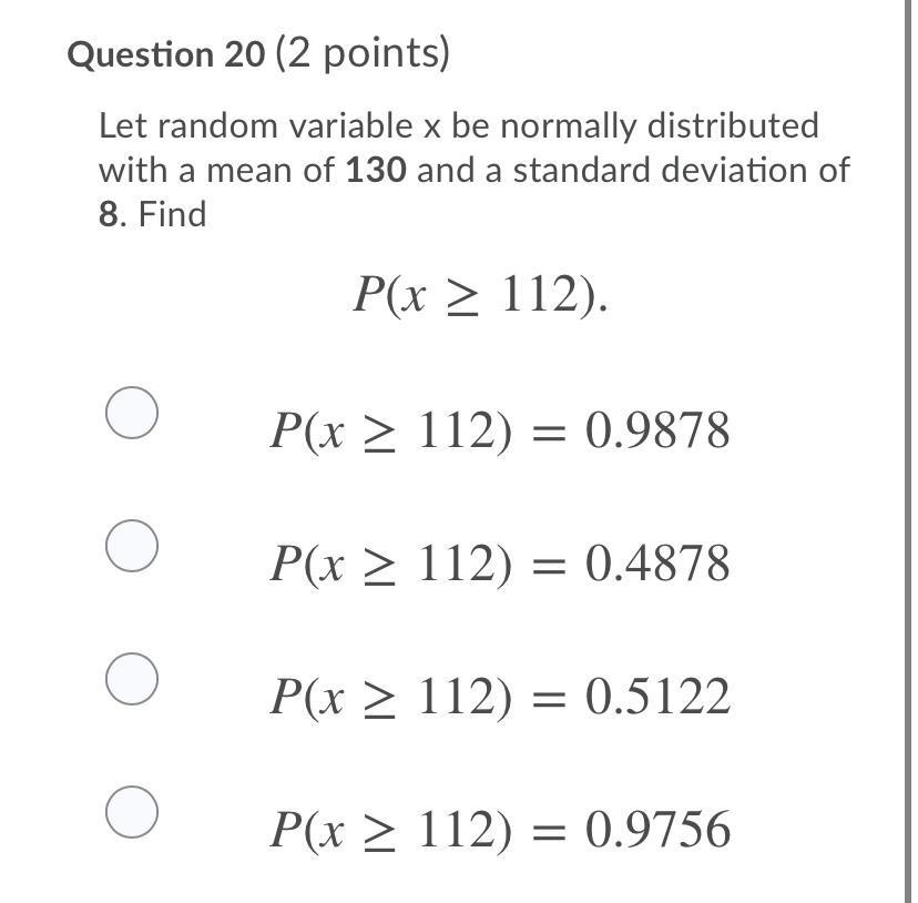 Solved Question 20 (2 points) Let random variable x be | Chegg.com