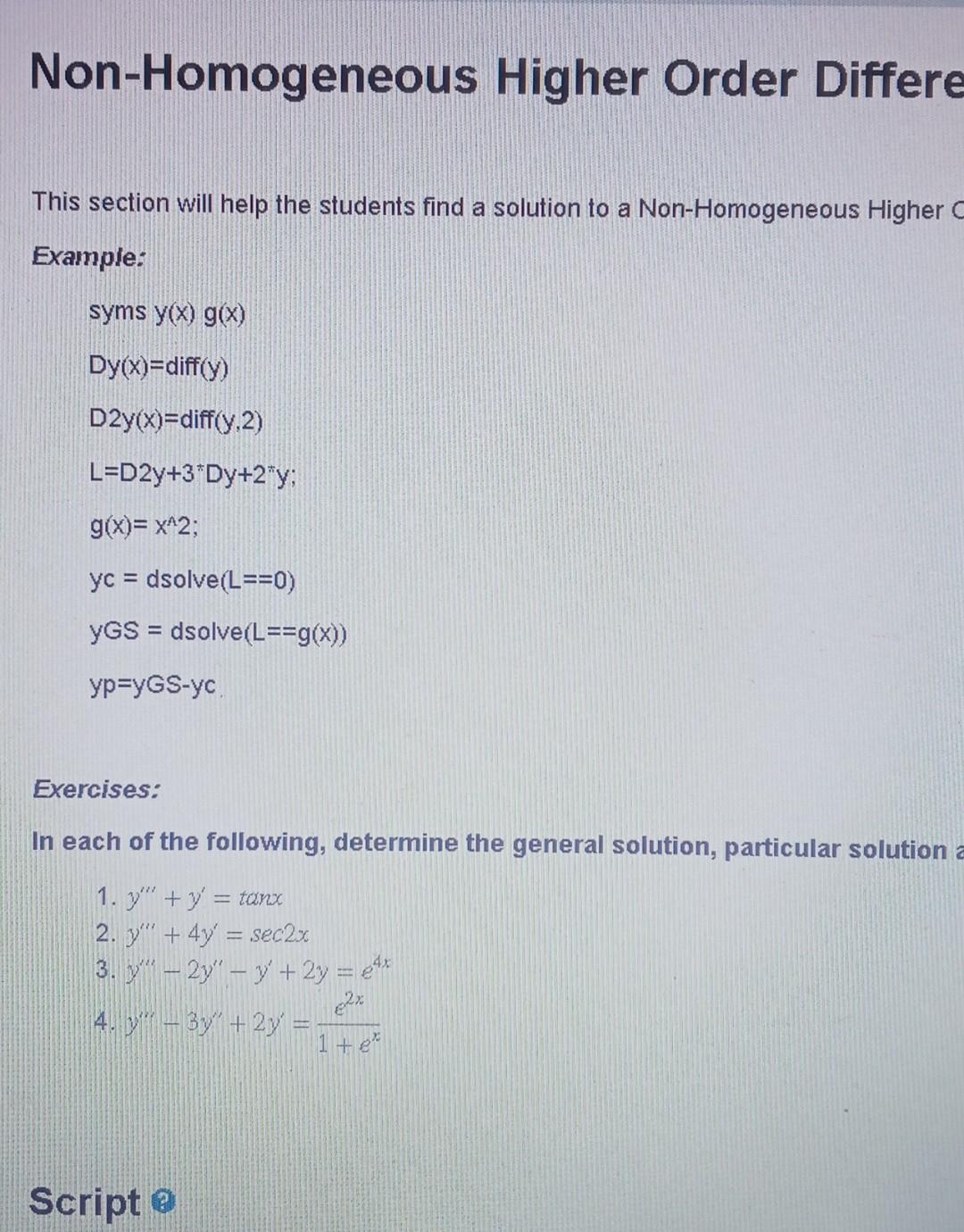 Solved Non-Homogeneous Higher Order Differe This section | Chegg.com