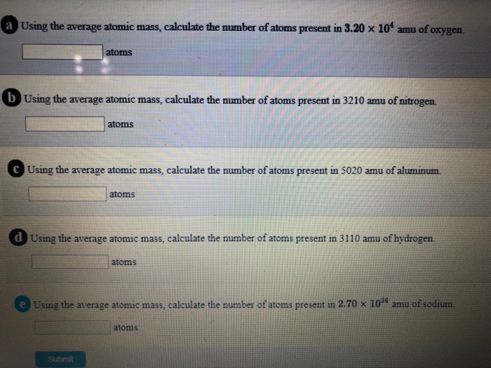 Solved Using the average atomic mass, calculate the number | Chegg.com
