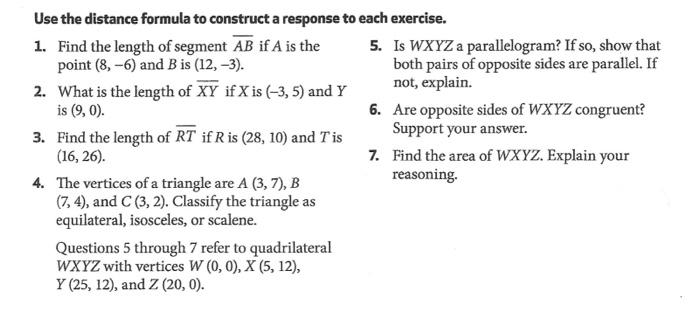 Solved Use the distance formula to construct a response to | Chegg.com