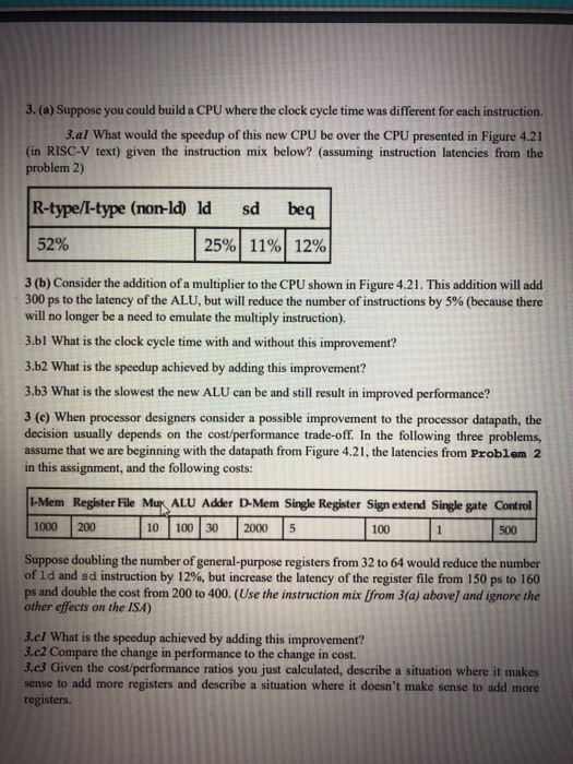 3. (a) Suppose you could build a CPU where the clock | Chegg.com