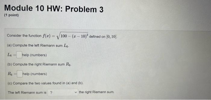 Solved Module 10 HW: Problem 1 (1 point) Given the function | Chegg.com