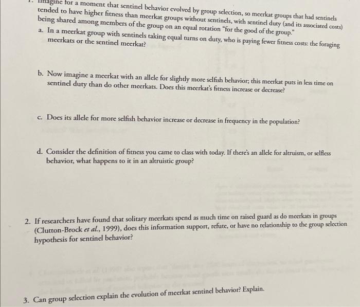 Solved tended to have higher fiat sentinel behavior evolved | Chegg.com