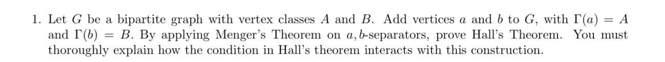Solved Let G ﻿be a bipartite graph with vertex classes A and | Chegg.com