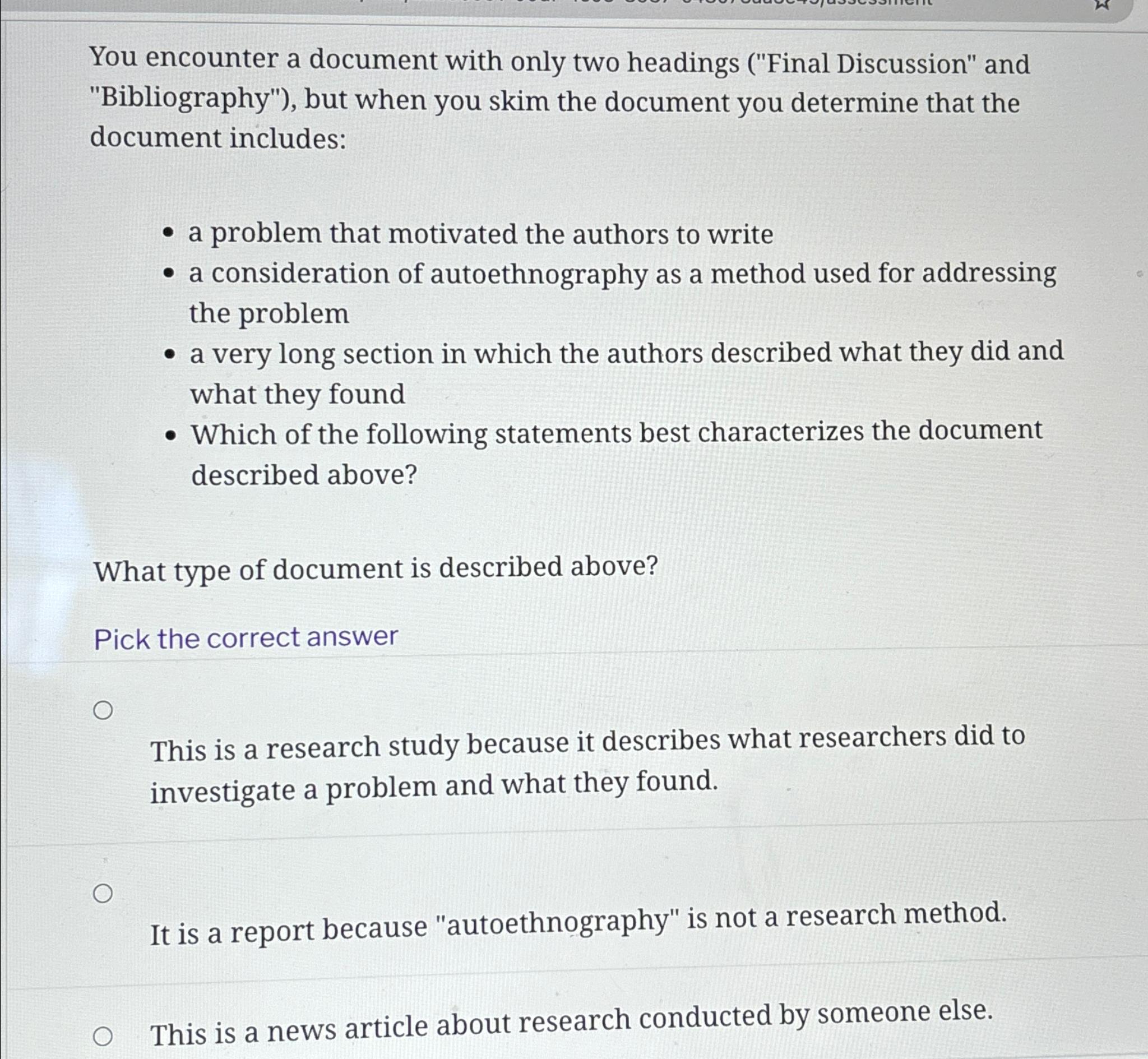 Solved You encounter a document with only two headings | Chegg.com
