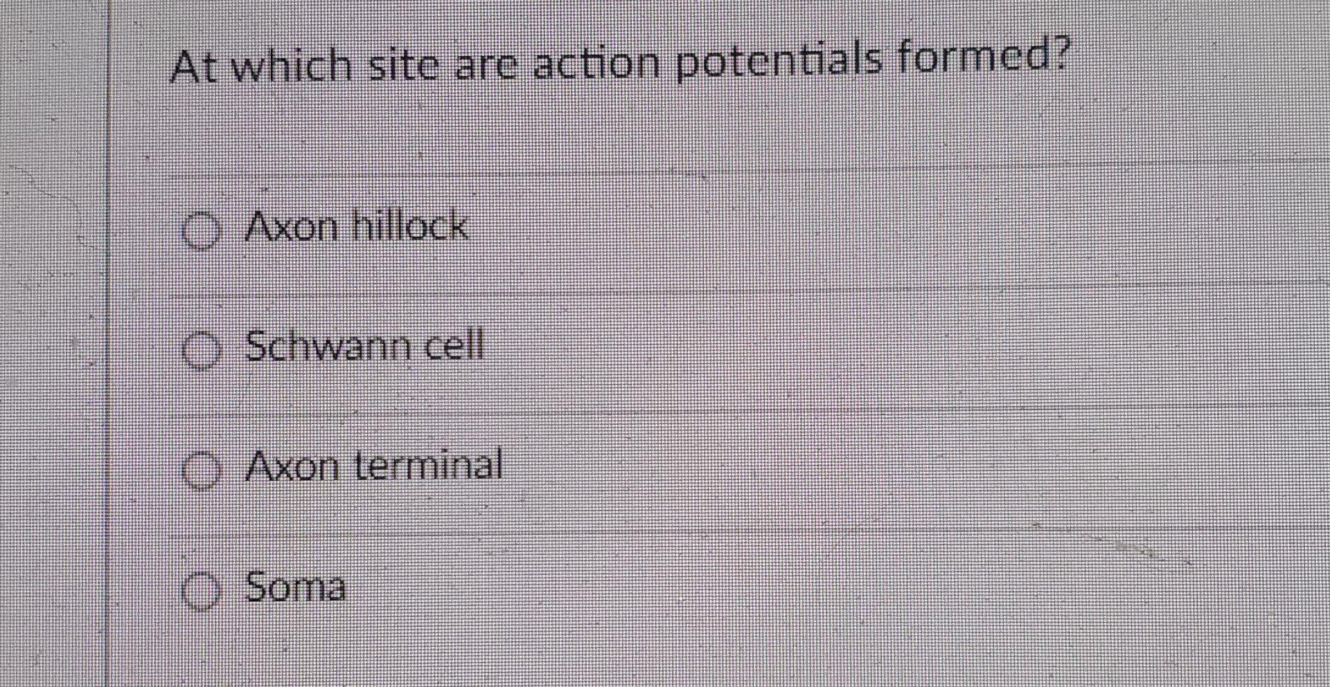 Solved At which site are action potentials formed?Axon | Chegg.com