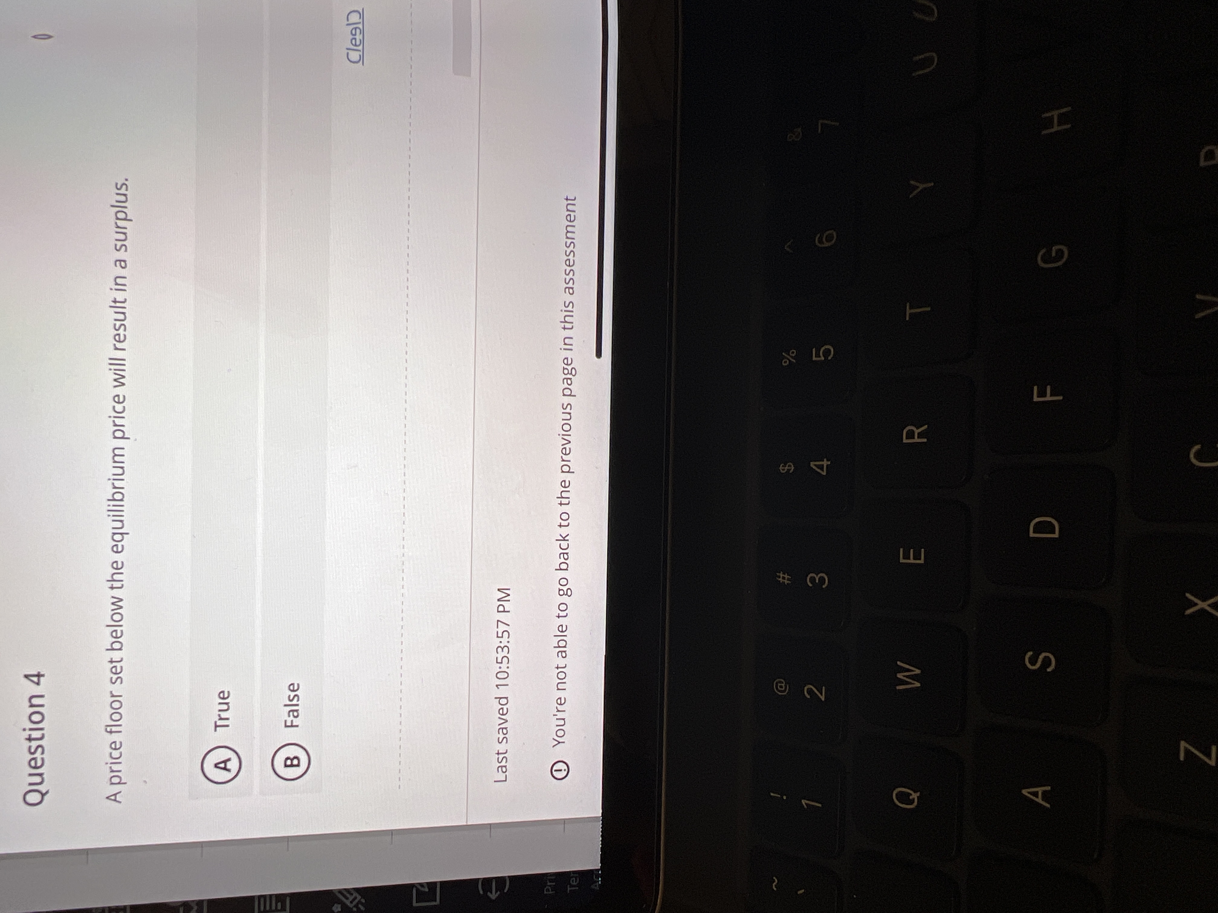 Solved Question 4A price floor set below the equilibrium | Chegg.com