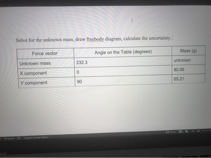 Solve for the unknown mass, draw freebody diagram, | Chegg.com