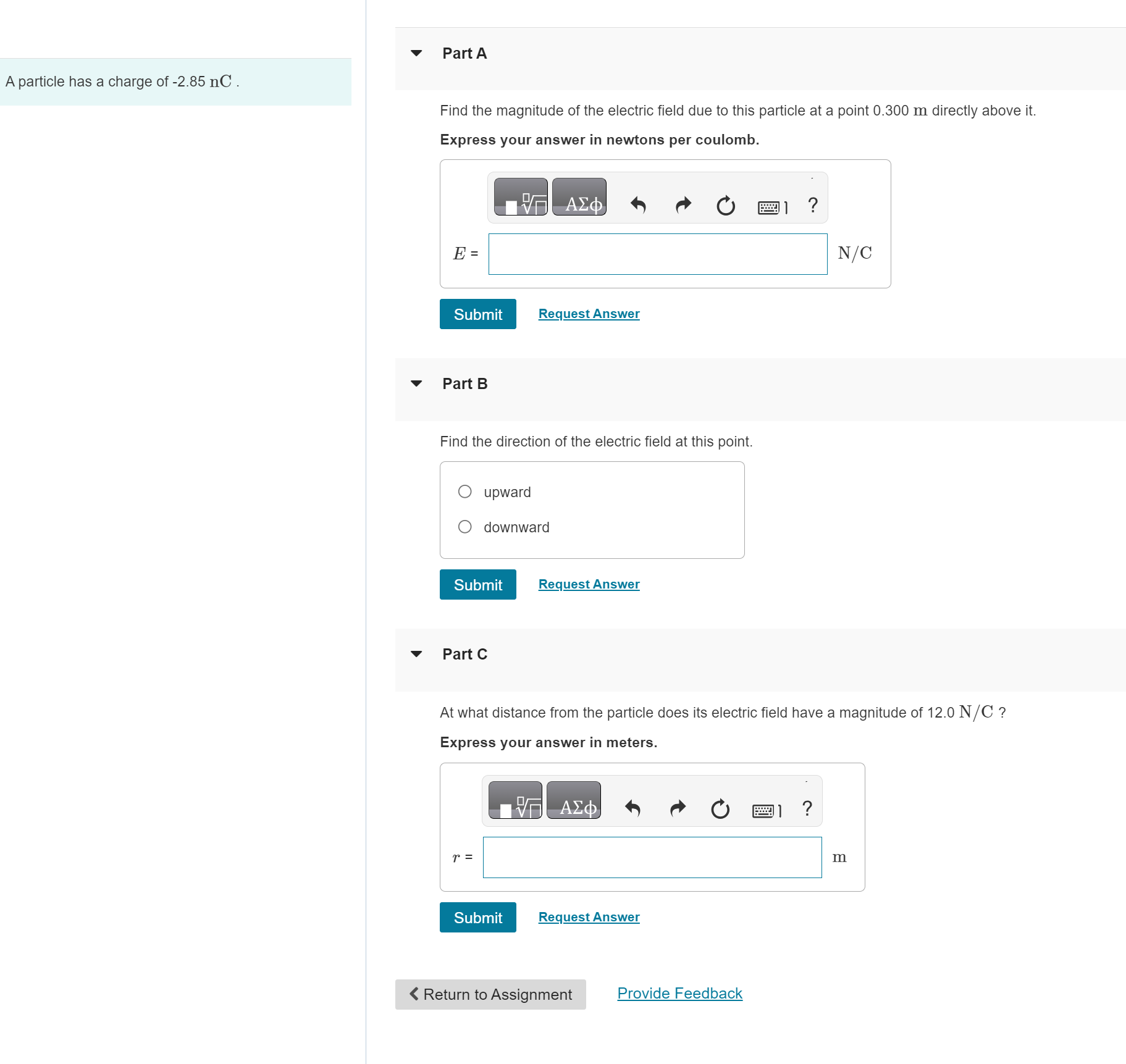 Solved Part AA particle has a charge of -2.85nC.Find the | Chegg.com