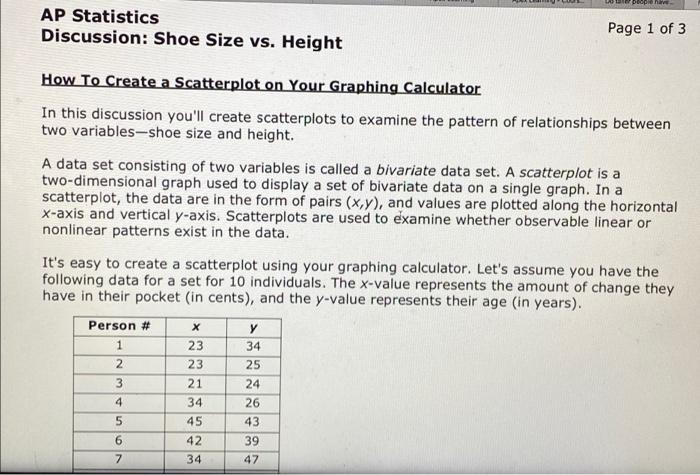 Solved Shoe Size vs. Height Discussion Topic Do taller | Chegg.com