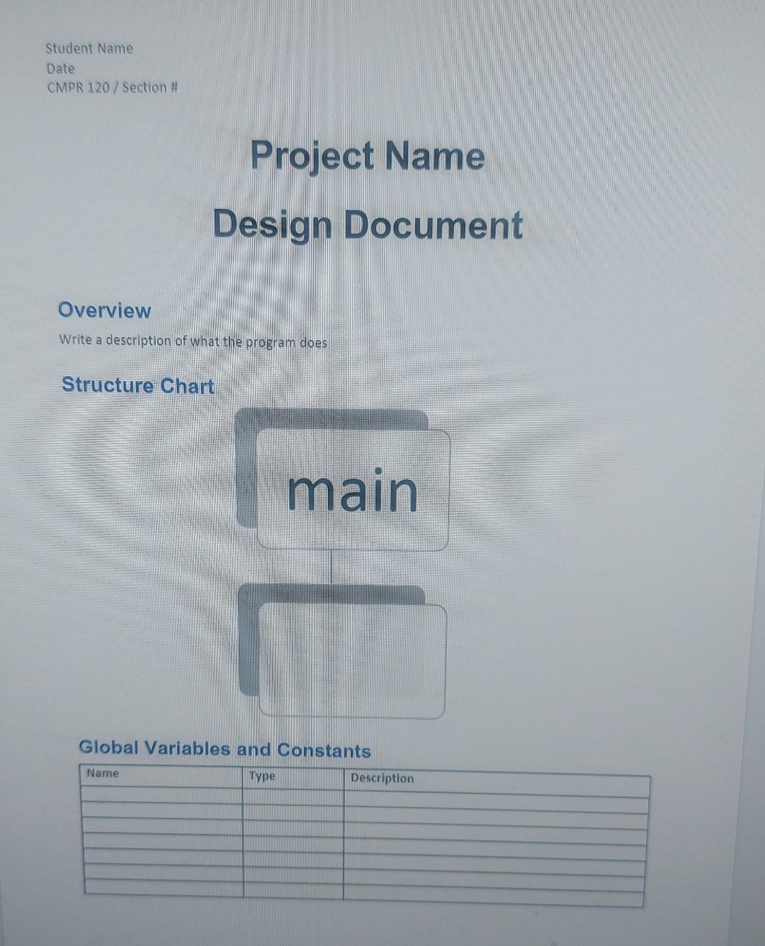 Student Name Date CMPR 120/ Section H Project Design | Chegg.com
