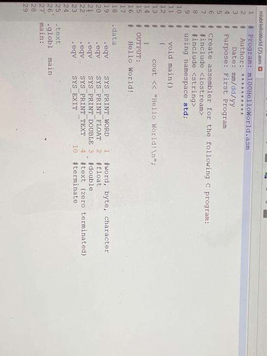 Solved *** mlab Hello World (2).asm # Program: m100 | Chegg.com
