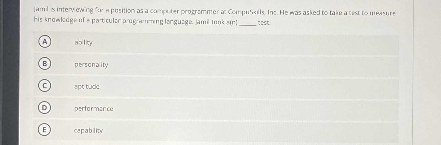 Solved Jamil is interviewing for a position as a computer | Chegg.com