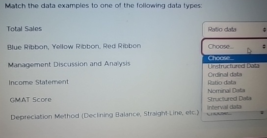 Solved Match the data examples to one of the following data | Chegg.com