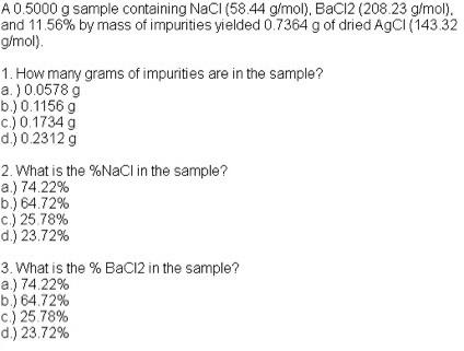 Solved A 0.5000 g sample containing NaCl (58.44 g/mol), | Chegg.com