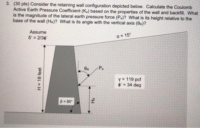 Solved 3. (30 pts) Consider the retaining wall configuration | Chegg.com