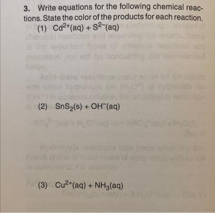 Solved 3. Write equations for the following chemical | Chegg.com
