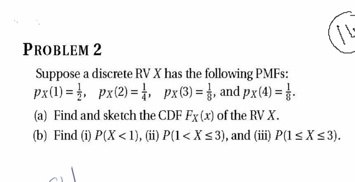 Solved PROBLEM 2 Suppose a discrete RV X has the following | Chegg.com