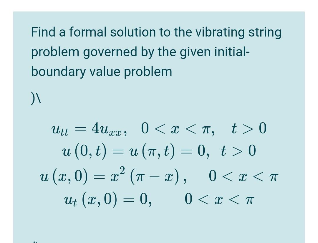 Solved Find a formal solution to the vibrating string | Chegg.com