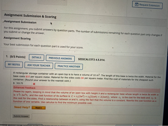 Solved + Request Extension Assignment Submission & Scoring | Chegg.com