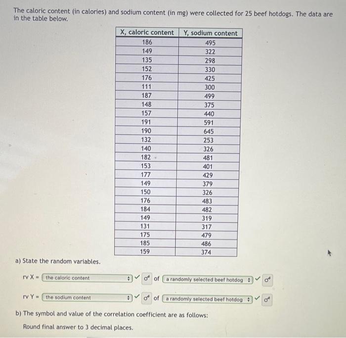 Solved The caloric content (in calories) and sodium content | Chegg.com