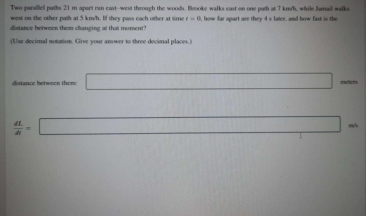 Solved Two parallel paths 21 m apart run east-west through | Chegg.com