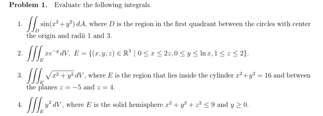 Solved Problem 1. ﻿Evaluate the following | Chegg.com