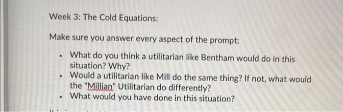Week 3: The Cold Equations: Make sure you answer | Chegg.com