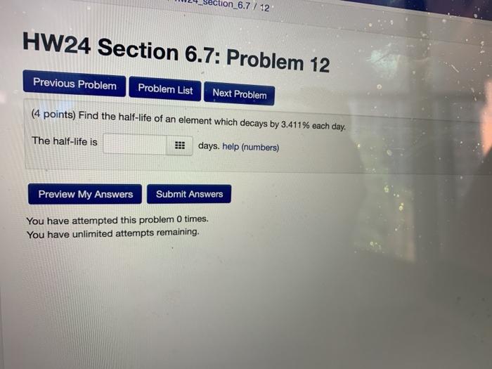 Solved 6.7 / 12 HW24 Section 6.7: Problem 12 Previous | Chegg.com