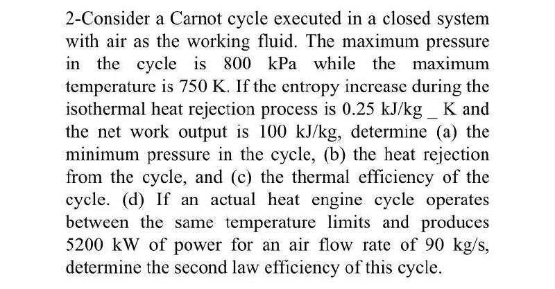 Solved 2-Consider a Carnot cycle executed in a closed system | Chegg.com
