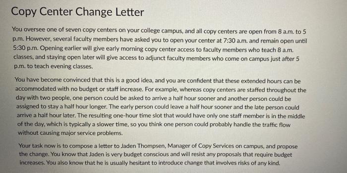 Solved Copy Center Change Letter You oversee one of seven | Chegg.com