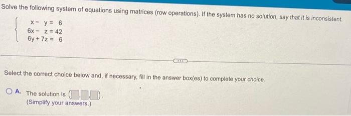 Solved Solve the following system of equations using | Chegg.com