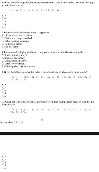 Solved 6. Given the following code, how many comparison(s) | Chegg.com