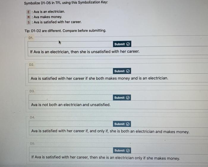 Solved Symbolize D1-D5 in TFL using this Symbolization Key: | Chegg.com