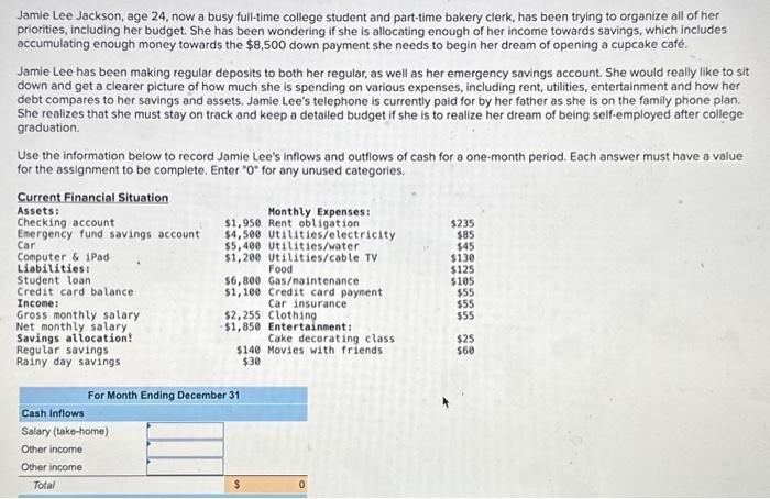 Solved Jamie Lee Jackson, age 24, now a busy full-time | Chegg.com