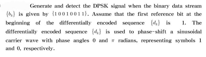Solved Generate and detect the DPSK signal when the binary | Chegg.com