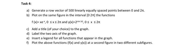 Solved Task 4: a) Generate a row vector of 500 linearly | Chegg.com