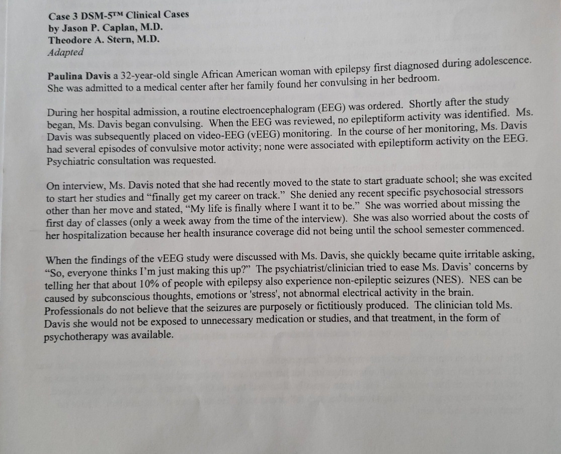 Solved Case 3 ﻿DSM-5 ?TM ﻿Clinical Cases by Jason P. | Chegg.com