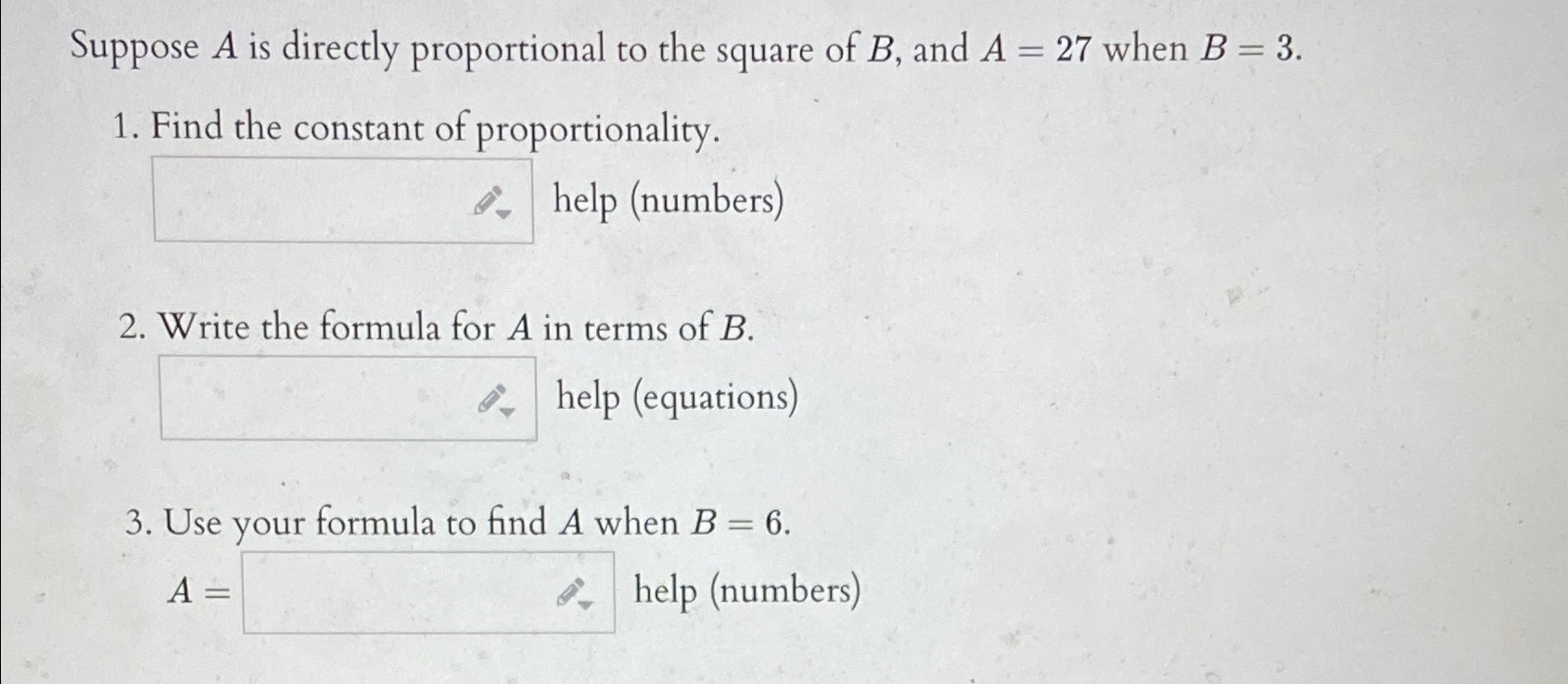 Solved Suppose A ﻿is directly proportional to the square of | Chegg.com