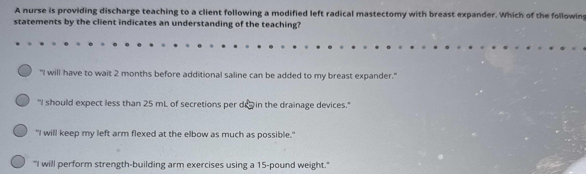 Solved A nurse is providing discharge teaching to a client | Chegg.com